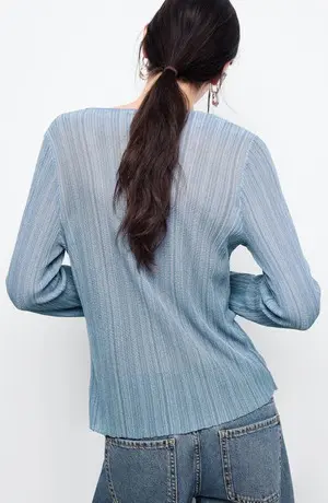 Mango V Neck Lurex Crochet Sweater