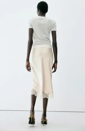 Mango Satin & Lace Midi Skirt