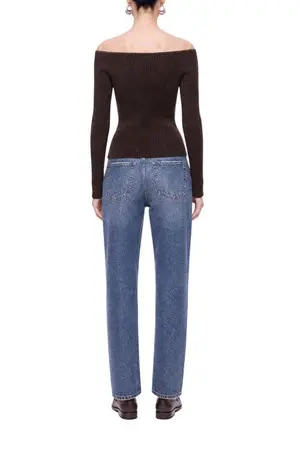 NOCTURNE Off Shoulder Ribbed Knit Cardigan