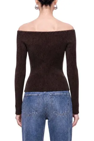 NOCTURNE Off Shoulder Ribbed Knit Cardigan