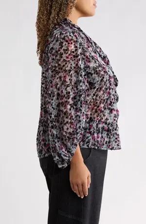 Wit & Wisdom Burnout Velvet Tie Neck Top