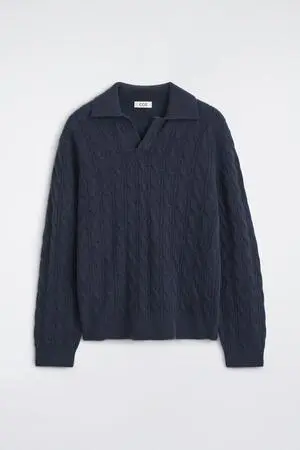 Cos Cable-knit Pure Cashmere Polo Sweater - Navy