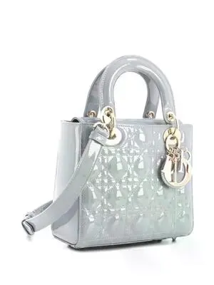 Dior Lady Bag Cannage Quilt Patent Small Satchel - Blue