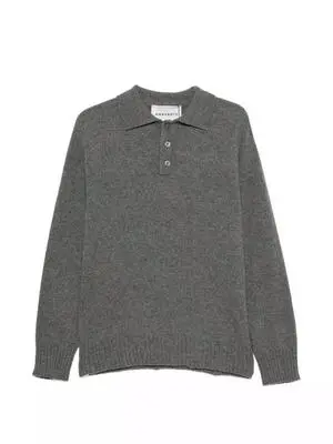 AMARANTO Ribbed-knit Long-sleeve Polo Shirt - Grey