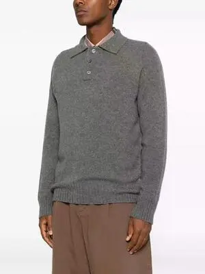 AMARANTO Ribbed-knit Long-sleeve Polo Shirt
