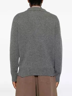 AMARANTO Ribbed-knit Long-sleeve Polo Shirt