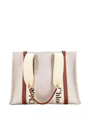 Chloé Woody Canvas With Leather Medium Tote Bag