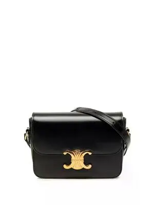 Celine 2023 Teen Shiny Calfskin Triomphe Crossbody Bag - Black