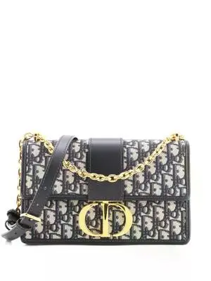 Dior 30 Montaigne Chain Flap Bag Oblique Canvas East West Shoulder Bag - Blue