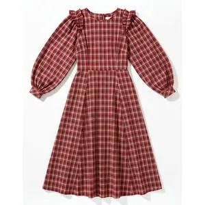 LOUCHE Maisie Shadow Check Long Sleeve Dress Russet