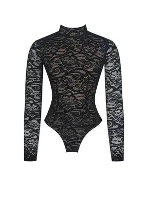 MISS CIRCLE NEW YORK Quenisa Chenille Lace Long Sleeve Bodysuit