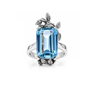 UNALOE Aquamarine Blue Gemstone Leaf Statement Ring – Sterling Silver - Silver/blue