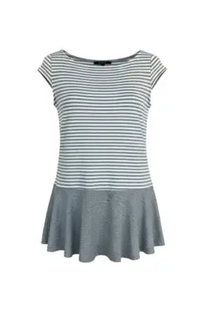 CONQUISTA White Striped Peplum Top With Cap Sleeves