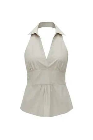 CONQUISTA Halter Neck Cotton Top With Tailored Waist
