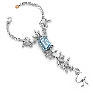 UNALOE Aquamarine-coloured Gemstone Leaf Hand Chain Bracelet – Sterling Silver - Silver/blue