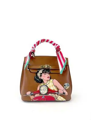 MAISON RUBAIYAT Juliette Hand-painted Leather Crossbody Bag – Vespa - Brown