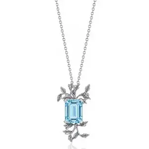 UNALOE Aquamarine-coloured Gemstone Leaf Convertible Necklace & Brooch – Sterling Silver