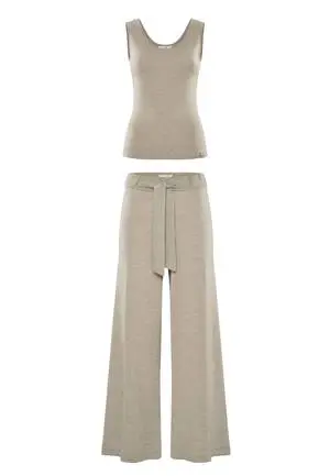 YOU LOOK PERFECT Merino Loungewear Set, Top Blossom & Pants Bailey - Brown