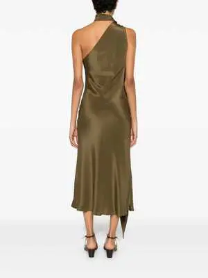 Max Mara Evasto One-shoulder Silk Midi Dress With Metallic Details