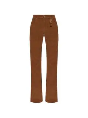 Stella McCartney Corduroy Trousers With Logo Charm - Brown