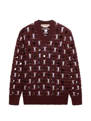 Marni Brown Wool And Cashmere Sweater With Openwork Polka Dots - Red