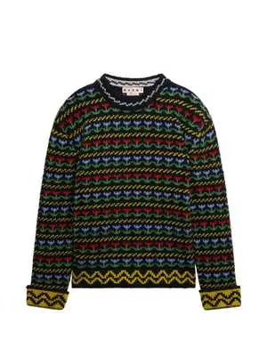 Marni Black Shetland Wool Sweater With Fair Isle Pattern - Multicolor