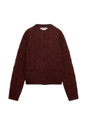 Marni Brown Wool And Cashmere Fisherman Cardigan - Red