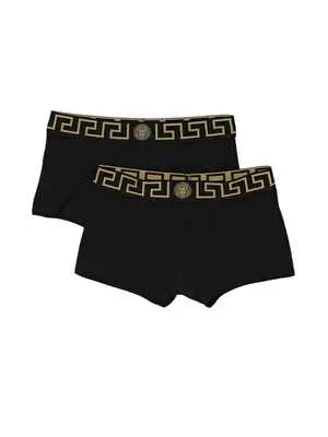 Versace Two-pack Of Bi-stretch Organic Cotton Boxers With Gold Logo - Black