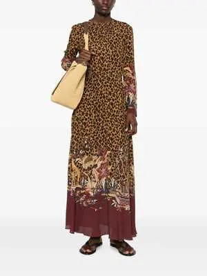 Etro Leopard-print Maxi Dress With Floral Trim
