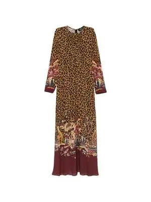 Etro Leopard-print Maxi Dress With Floral Trim - Red