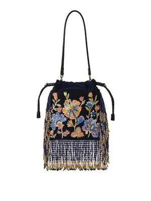 Etro Small Kalispera Suede Bag With Floral Embroidery And Pearls - Blue