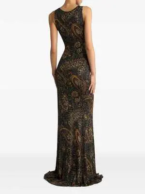Etro Ribbed Maxi Dress With Paisley Floral Pattern