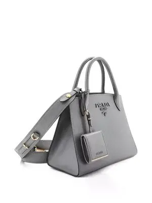 Prada Monochrome Saffiano With City Calf Small Tote Bag - Grey