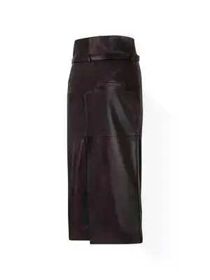 AMI Paris Belted Leather Midi Skirt