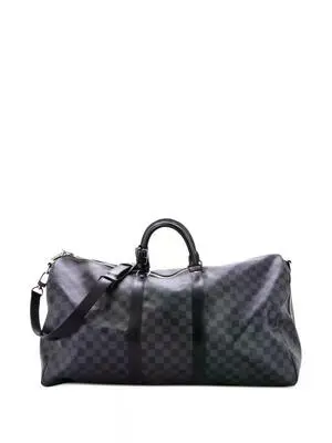 LOUIS VUITTON Keepall Bandouliere Bag Damier Graphite 55 Travel Bag - Black
