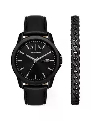 Armani Exchange Faceted-bezel 44mm Watch - Black