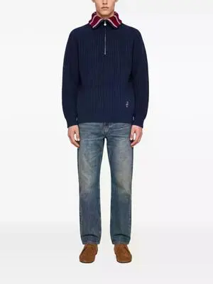 Drole De Monsieur Ribbed-knit Half-zip Sweater