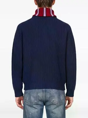 Drole De Monsieur Ribbed-knit Half-zip Sweater