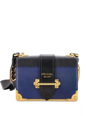 Prada Cahier Leather And Saffiano Leather Small Crossbody Bag - Blue