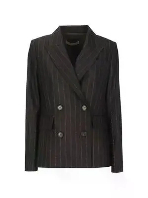D.exterior Double-breasted Pinstripe-pattern Jacket - Brown