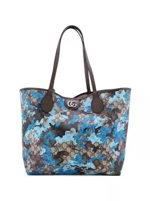 Gucci Ophidia Gg Open Gg Camouflage Coated Canvas Large Tote Bag - Blue