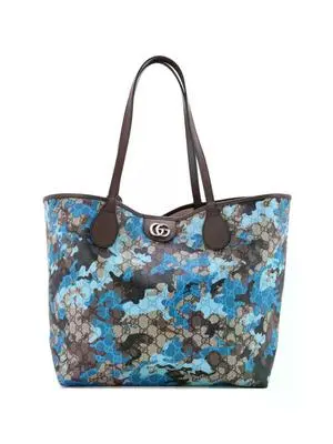 Gucci Ophidia Gg Open Gg Camouflage Coated Canvas Large Tote Bag - Blue