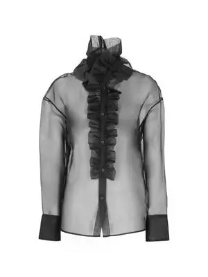 D.exterior Ruffled Silk Shirt - Black