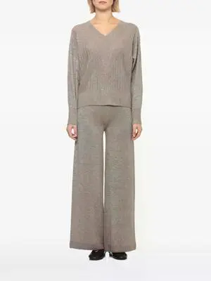 D.exterior Chevron-ribbed V-neck Sweater - Neutrals