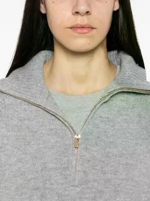Maje Quarter-zip Knitted Sweater - Grey