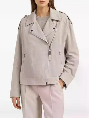Brunello Cucinelli Suede Biker Jacket - Grey