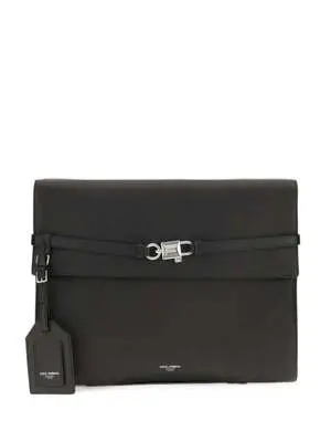 Dolce & Gabbana Leather Pouch With Padlock Detail - Black