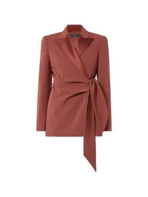 Max Mara Belted Blazer With Satin Lapels - Brown