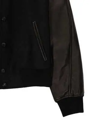 Givenchy Wool Bomber Jacket With Leather Inserts - Black