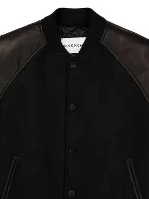 Givenchy Wool Bomber Jacket With Leather Inserts - Black